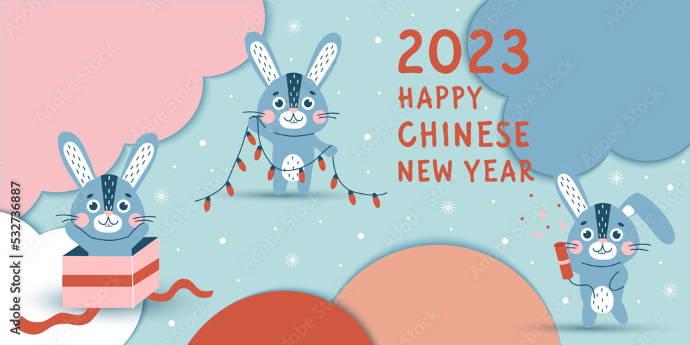 Happy Chinese New Year. The year of the rabbit . Banner with cute ...