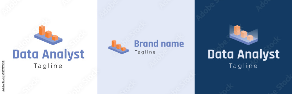 Data analyst isometric logo design set, analytics analysis symbol ...