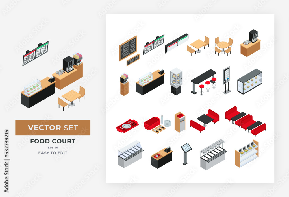 Food Court Isometric Element Vector Illustration. Contains such as cash ...