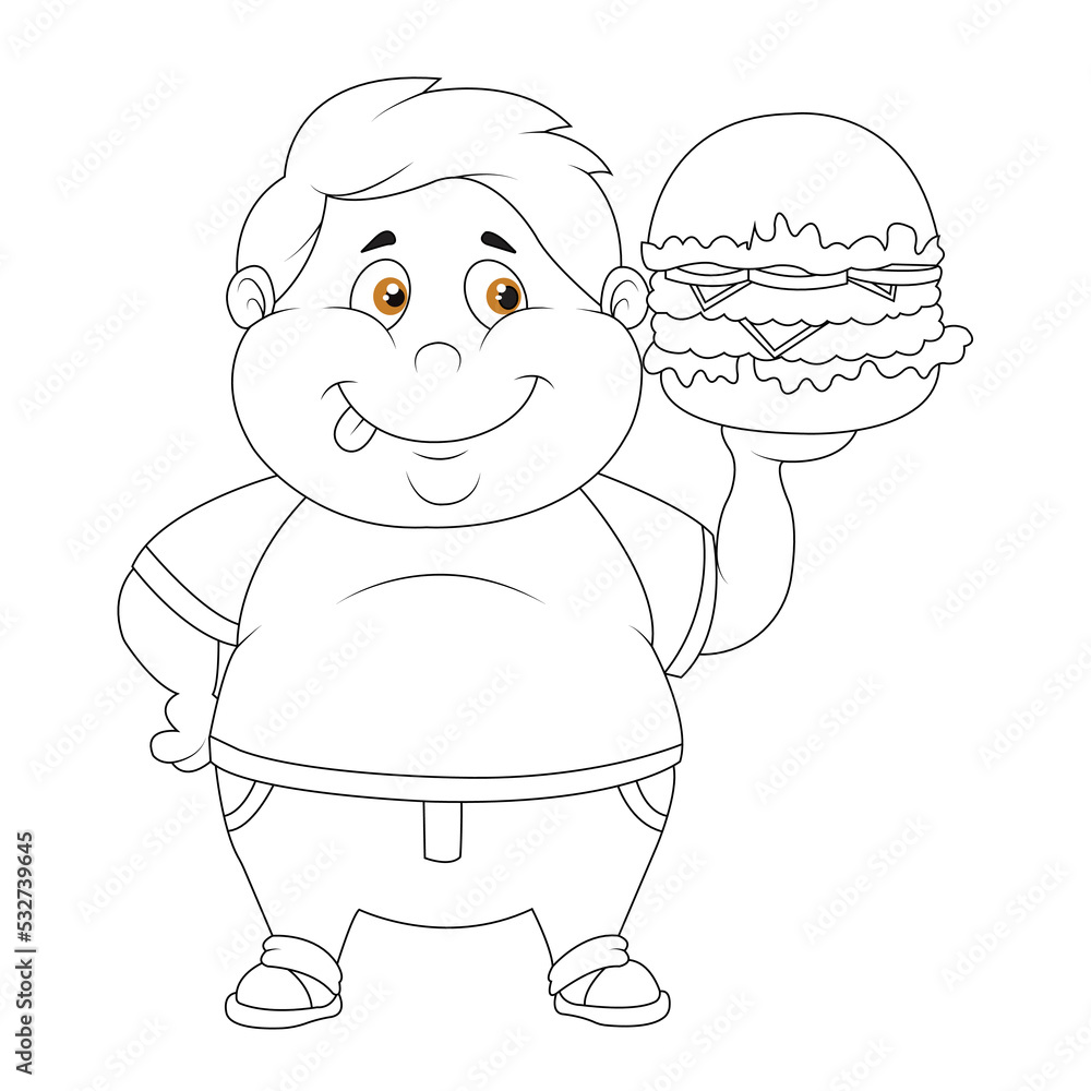 funny eating coloring page for kids Stock Vector | Adobe Stock