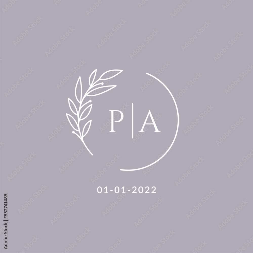 Initial monogram PA wedding logo with decorative floral frame Stock ...