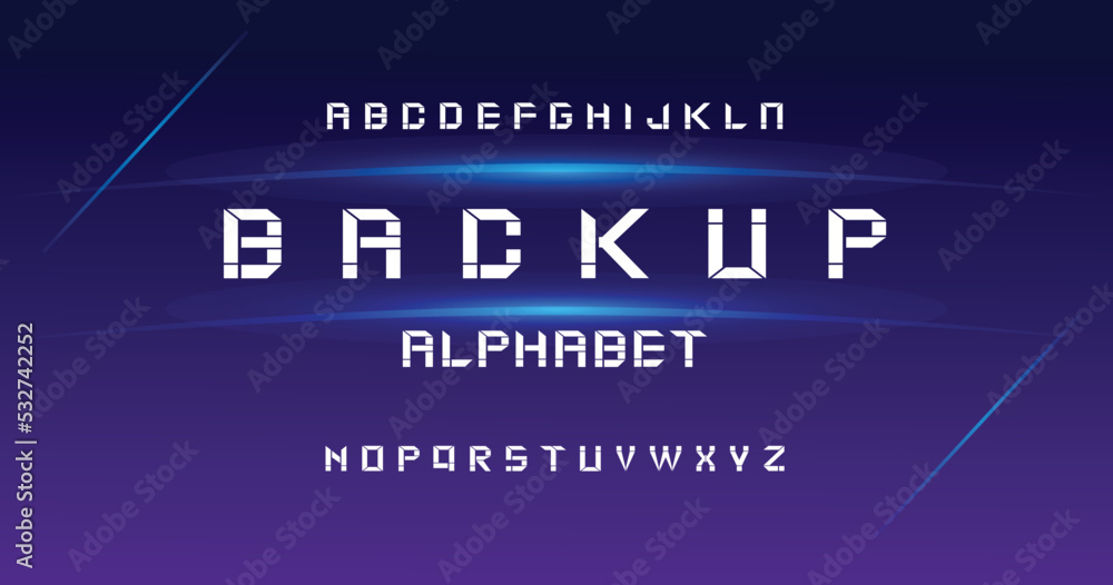 BACKUP Sports minimal tech font letter set. Luxury vector typeface for ...