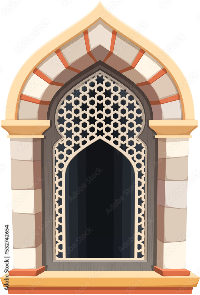 Arabic arch window of medieval castle or mosque Stock Illustration ...