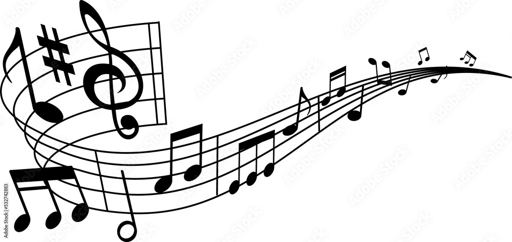 Music wave of musical staff, notes, sharp key Stock Illustration ...