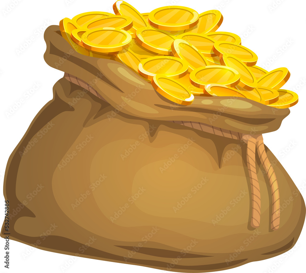 Cartoon treasure bag with gold coins Stock Illustration | Adobe Stock