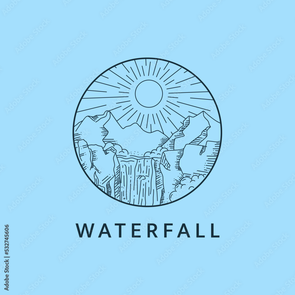 Minimalist waterfall logo line art illustration template design with ...