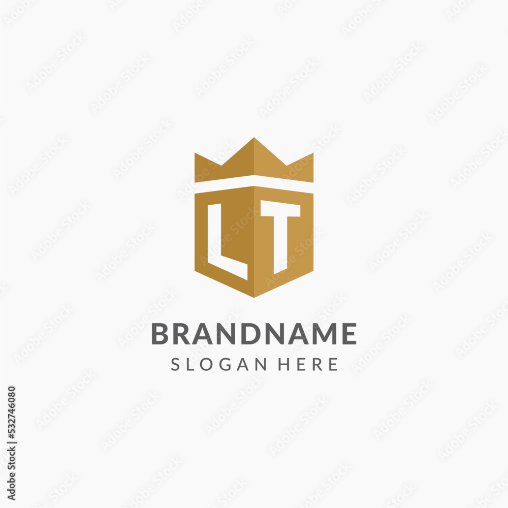 Initial letter LT logo with shield and crown style Stock Vector | Adobe ...