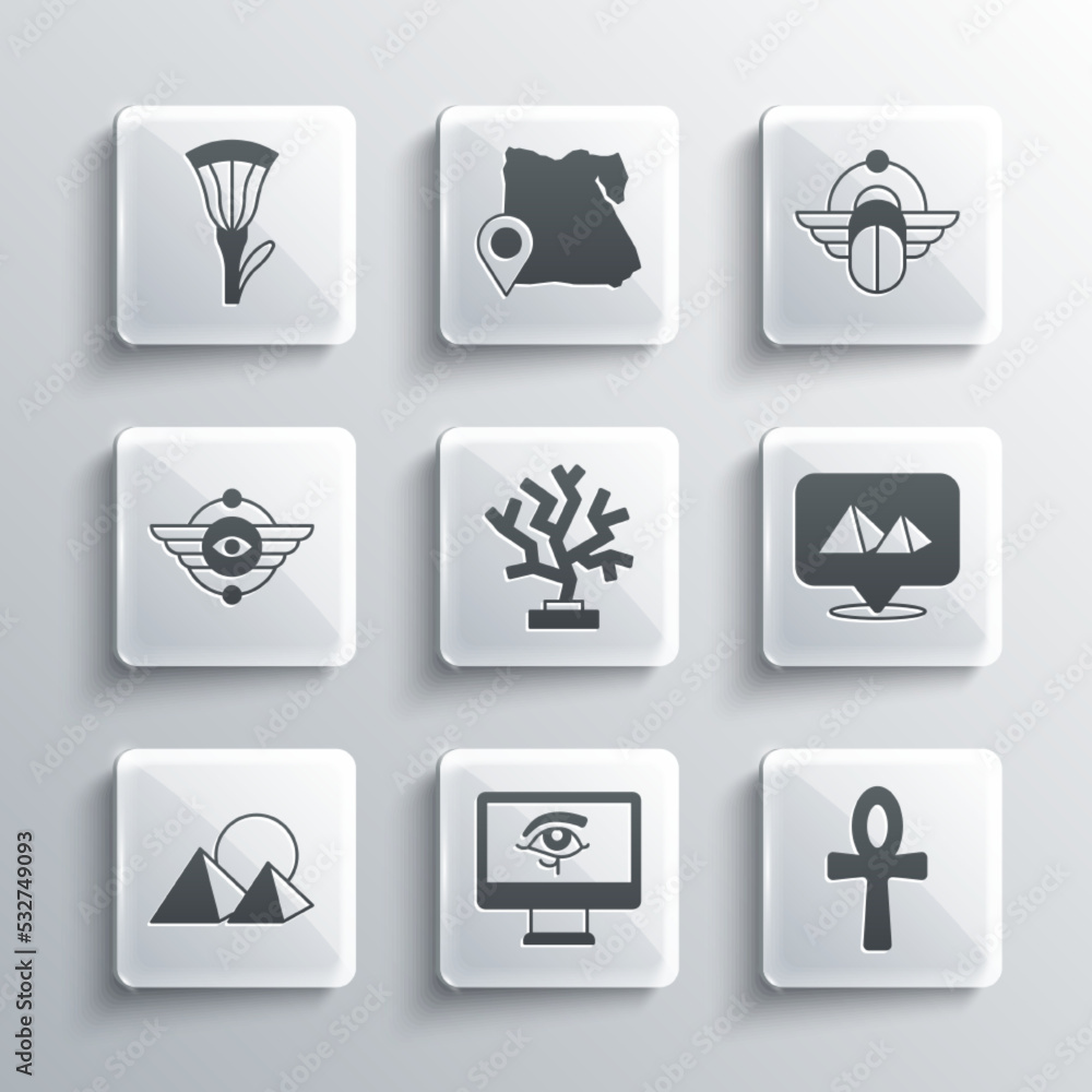 Set Eye of Horus on monitor, Cross ankh, Egypt pyramids, Coral, Egyptian symbol Winged sun ...