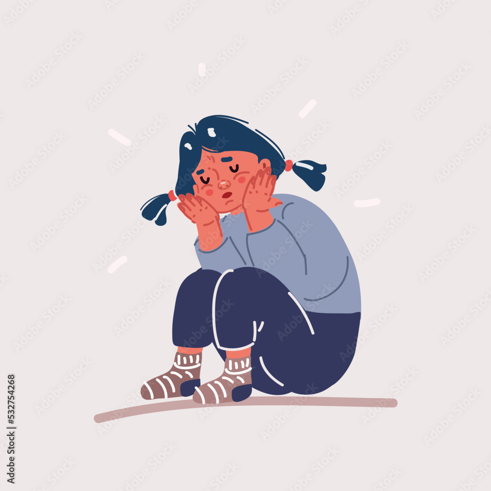 Vetor de Cartoon vector illustration of Sad little sitting on floor ...