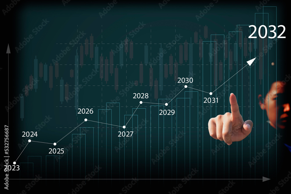 Businesswoman Drawing Add Graph Arrow Organization Future Growth Year ...