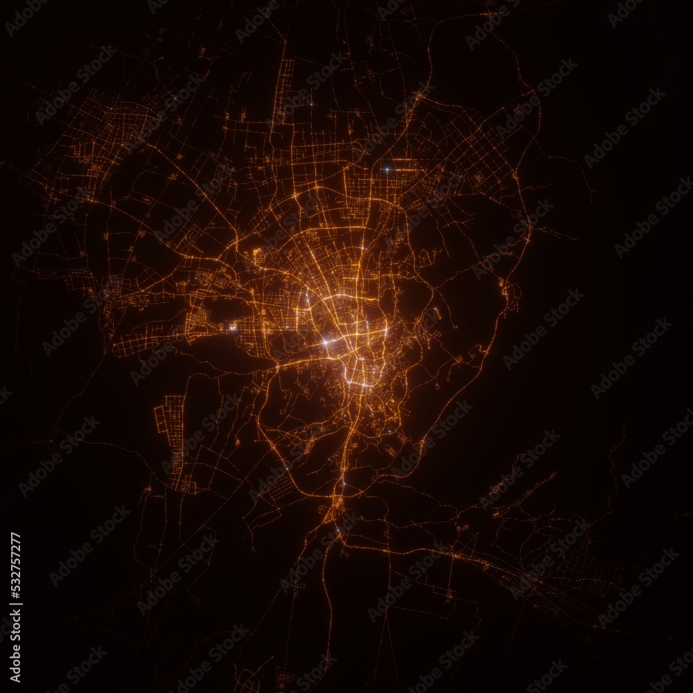 Urumqi (China) street lights map. Satellite view on modern city at ...