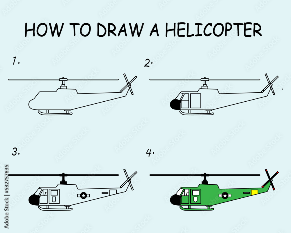 Step by step to draw a Helicopter. Drawing tutorial a Helicopter ...