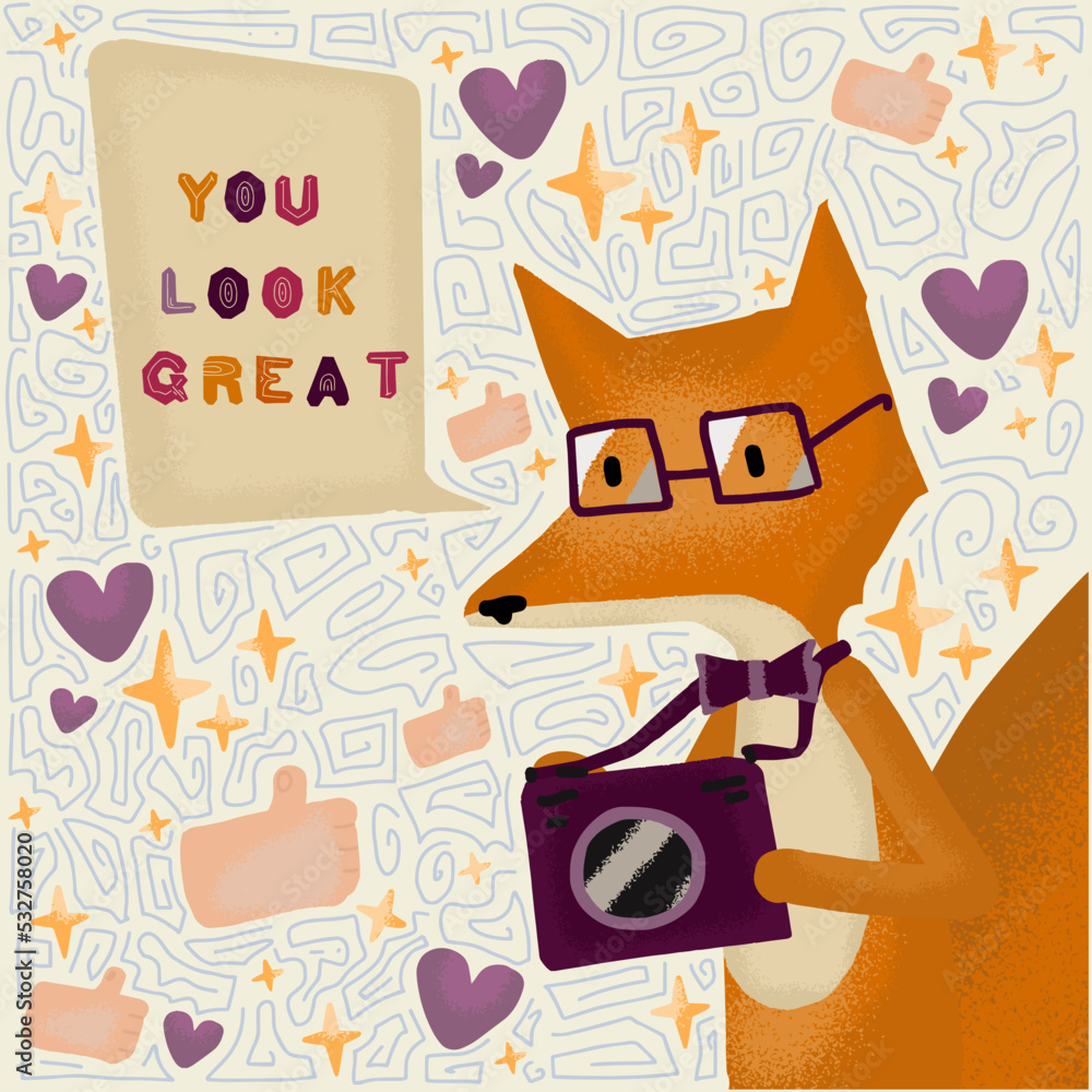 The fox photographer tells you a compliment, a fabulous cartoon drawing ...