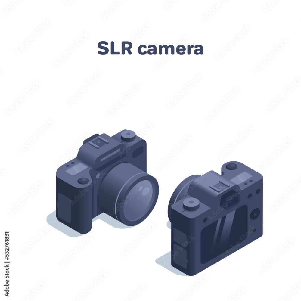 isometric vector illustration isolated on white background, SLR camera ...