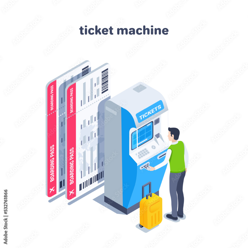 isometric vector illustration on a white background, a man buys air ...