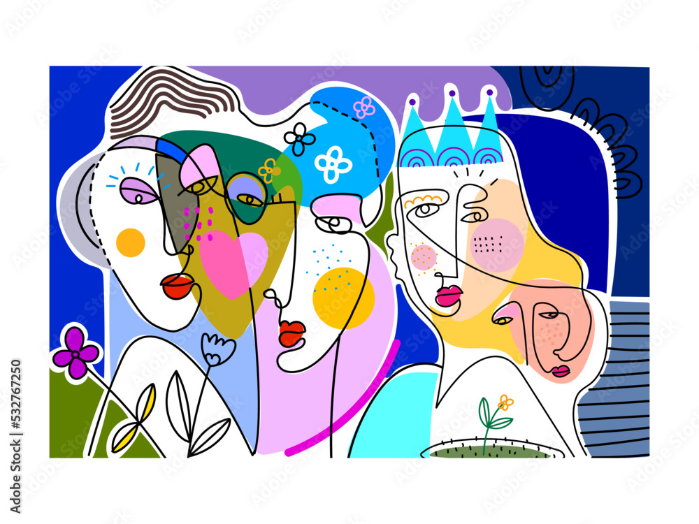 Abstract Face Portrait Manwoman Hand Drawing Vector Illustration Trendy Contemporary Art