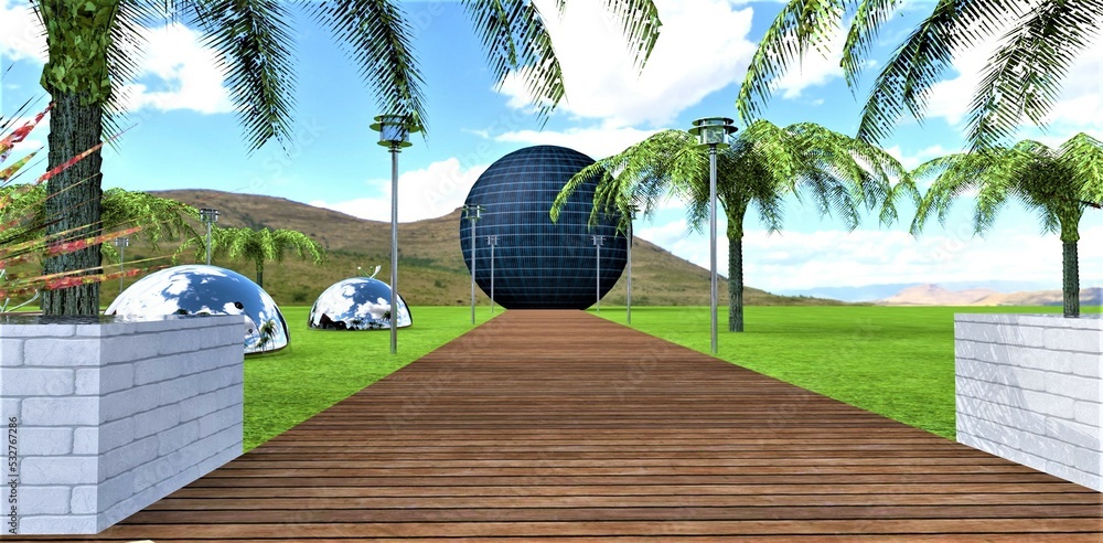 Innovative idea. Ball with photoelectric coating. The solar power plant ...