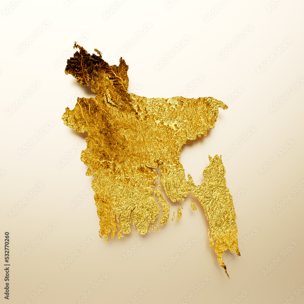 Bangladesh Map Golden metal Color Height map Background 3d illustration ...