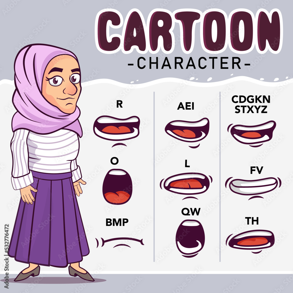 hijab muslim girl character mouth animation lip sync premium vector.eps ...