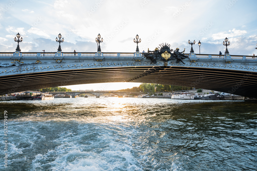 Pont Alexandre III. Bridges on river Seine, Paris, France. View from ...