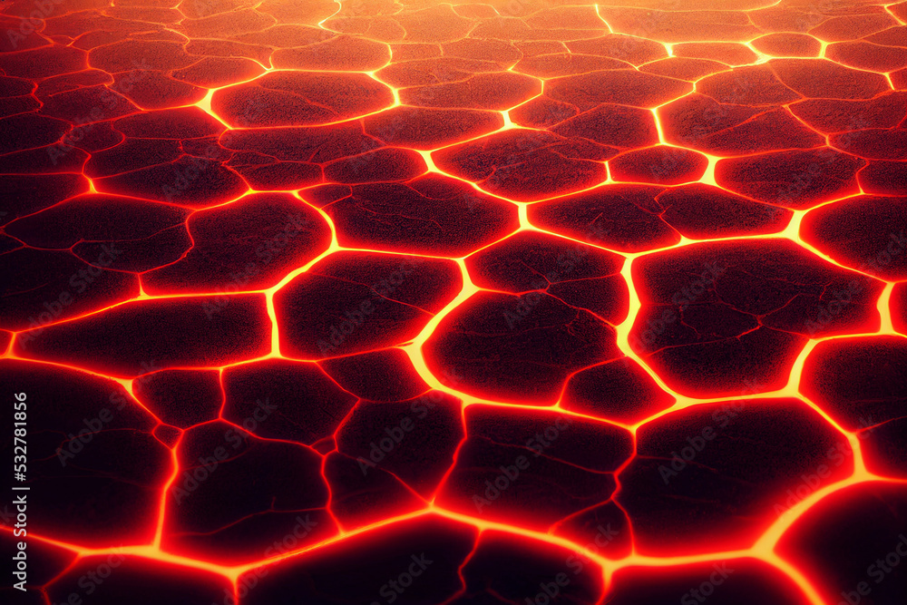 The surface of the lava hot crack. Magma background. The red crack ...
