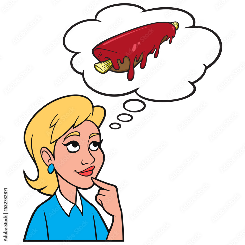 Girl thinking about a BBQ Rib - A cartoon illustration of a Girl ...