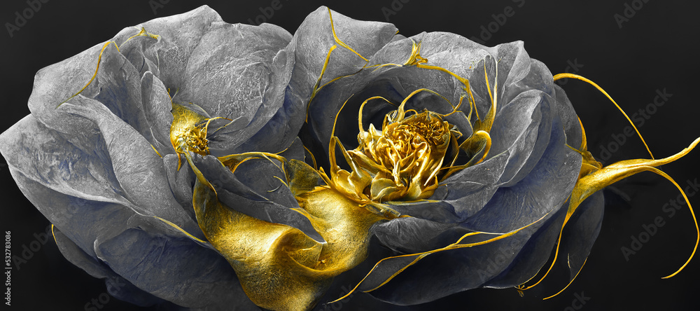 Spectacular modern abstract realistic flower on a background of black ...