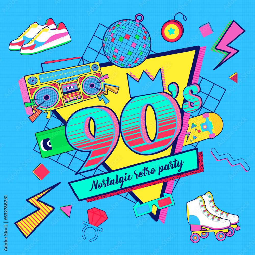 90s 80s memphis nostalgic colorful retro_blue background Stock Vector ...