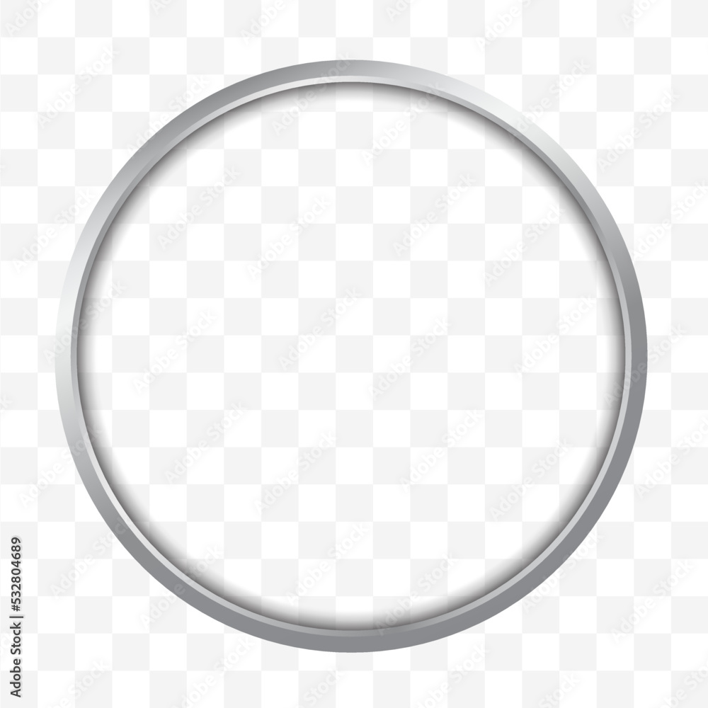 Realistic metallic aluminum frame of circular shape on transparent ...