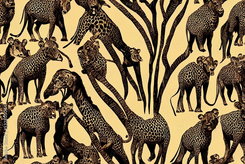 Safari pattern. Wildlife zoo natural background. African animal ...