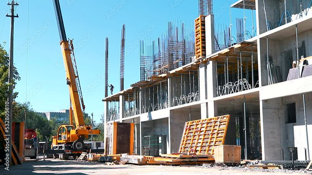 The process of creating a floor. Formwork flooring. Interior of a ...