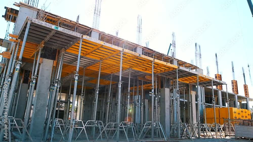 The process of creating a floor. Formwork flooring. Interior of a ...