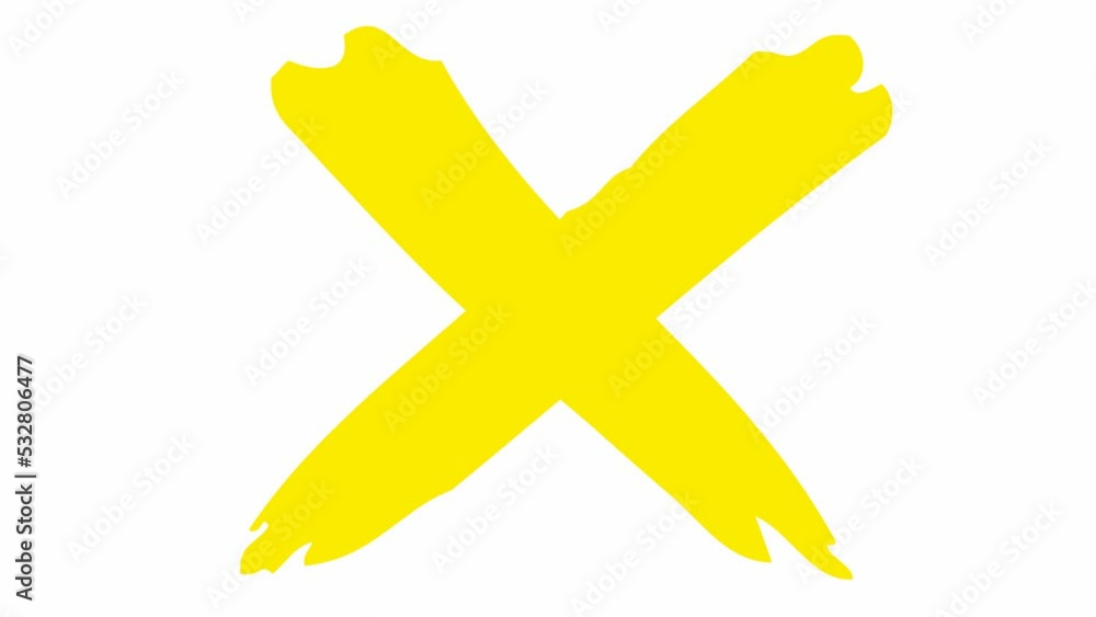 Animated hand drawn yellow cross appears. Concept of prohibition ...