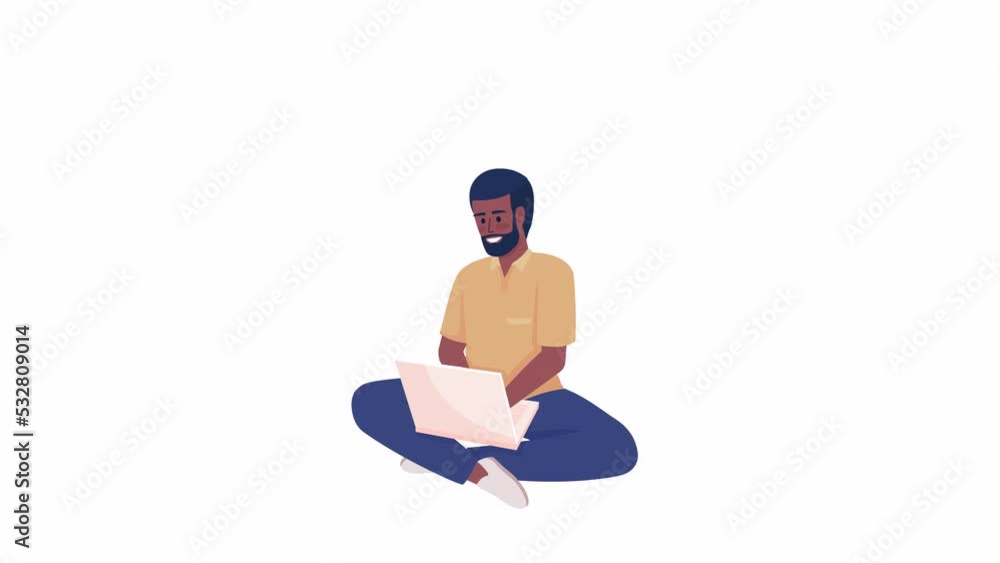 Animated remote worker character. Full body flat person 4k video ...