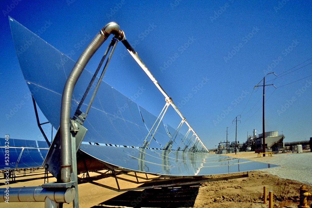 A Parabolic trough concentrate sunlight onto a receiver tube filled ...