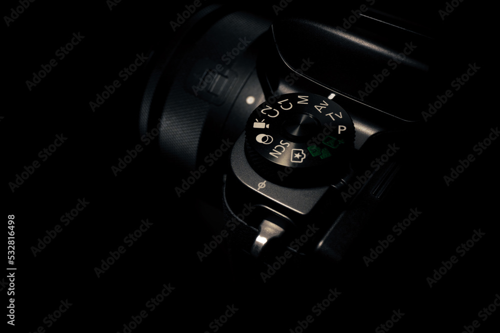 Camera mode dial with aperture priority selected. Shooting mode dial on ...