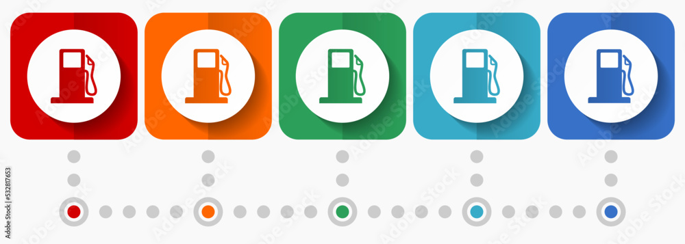 Petrol vector icons, infographic template, set of flat design fuel ...