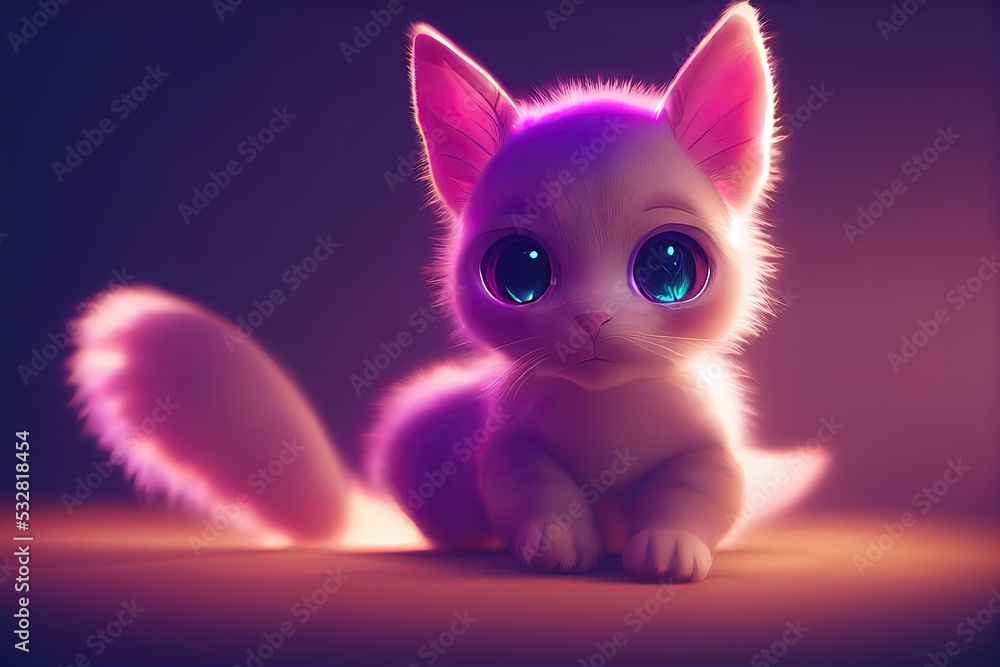 Adorable 3D animation baby kitten with a magical glow and background ...