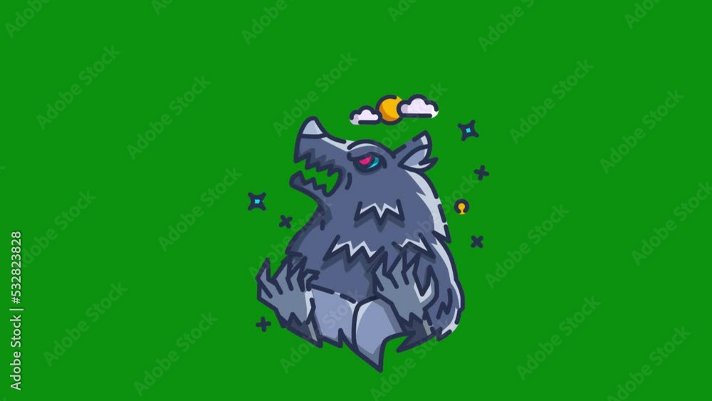 Werewolf animation on a green screen. Cartoon Werewolf animation with ...