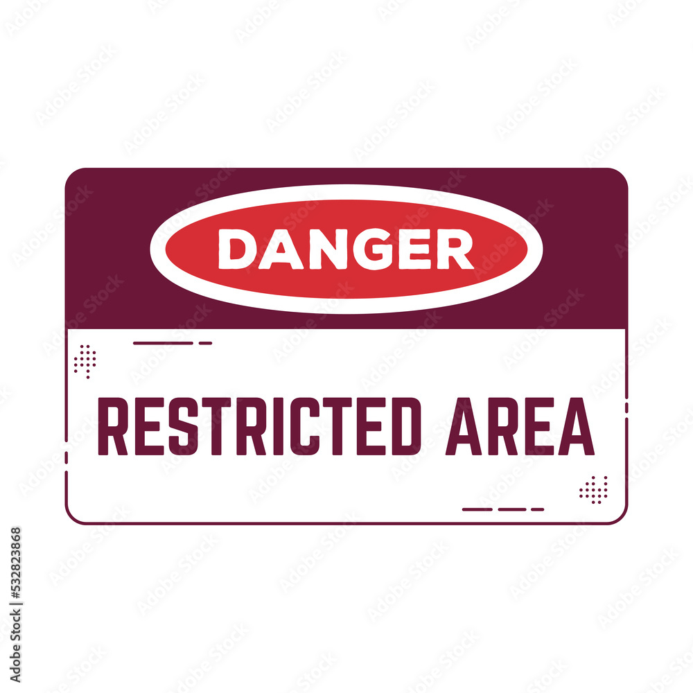 Stylish linear horizontal danger zone sign. Restricted area text and ...