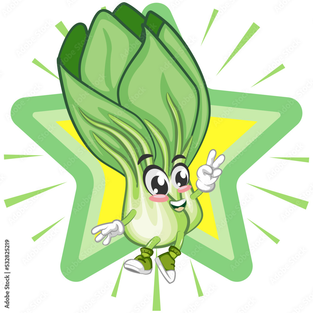 vector illustration of vintage cartoon character of lettuce Bok choy to be a star Stock Vector ...