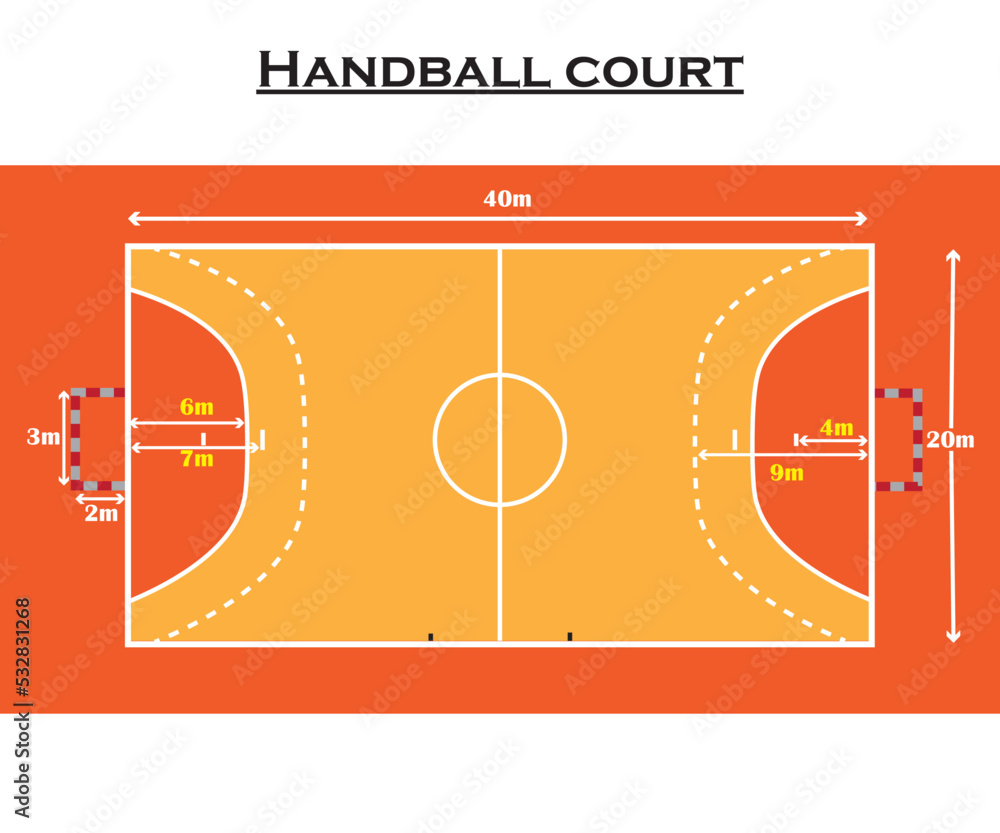 Handball court dimensions vector illustration. colorful drawing ...