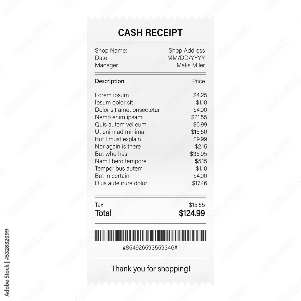 Receipts illustration of realistic payment paper bills for cash or ...