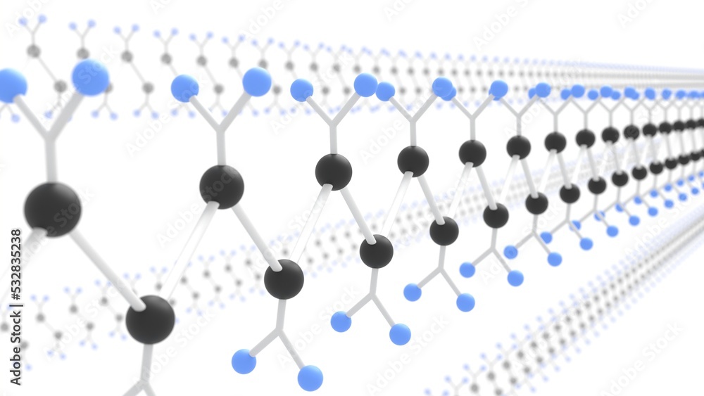 polymer molecular chain structure 3d representarion, polymerization ...