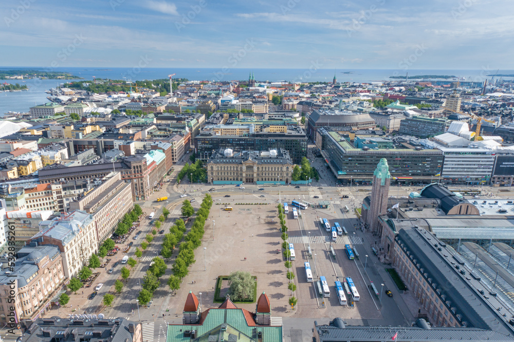 Bus and Train Station in Helsinki, Finland. Ateneum is an art museum in ...