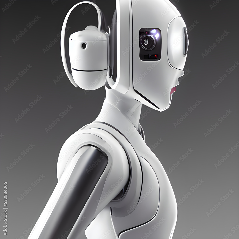 There's a high-tech futuristic android standing in the middle of the ...