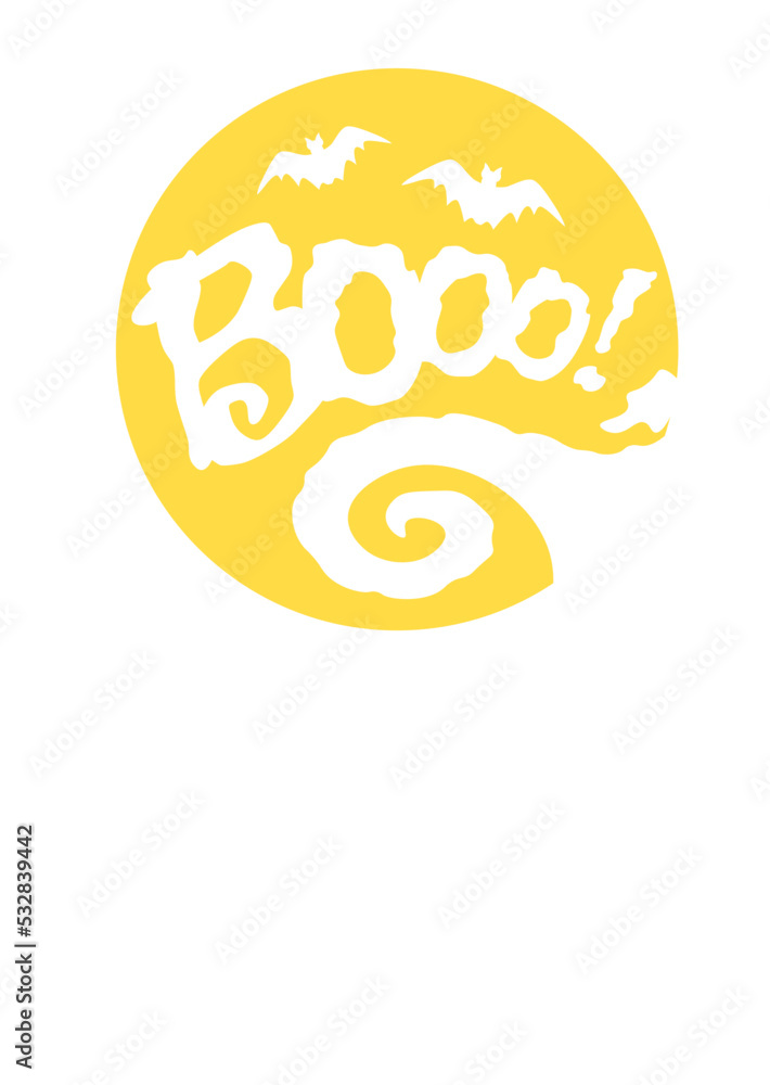 Booo! sign svg. Round monogram. Yellow Moon, bats clipart. Horror ...