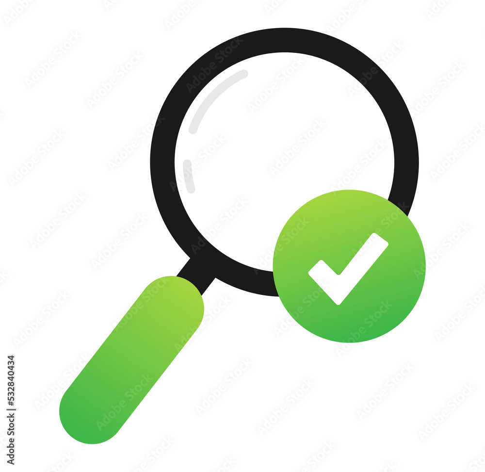 Magnifying glass and a tick and cross icons. Yes and No sign. stock ...