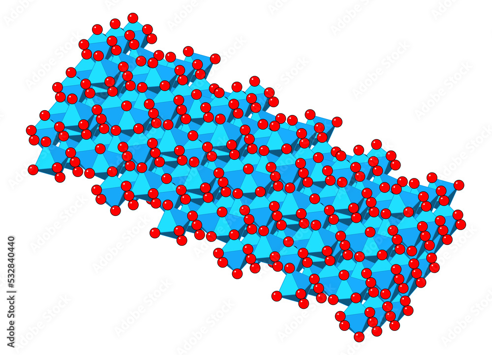 Corundum (Aluminium oxide), crystal structure. Ruby gems consist of red ...