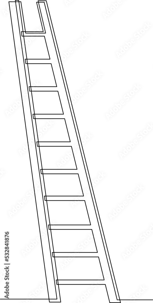 Ladder, step-ladder, structure for climbing up. Continuous line drawing ...